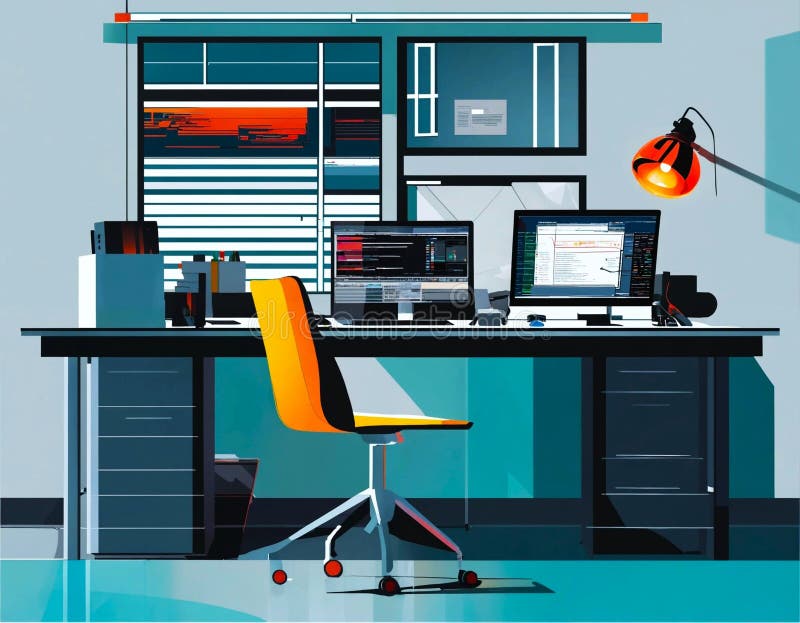 Workplace in a Modern and Equipped Software Laboratory. Stock ...