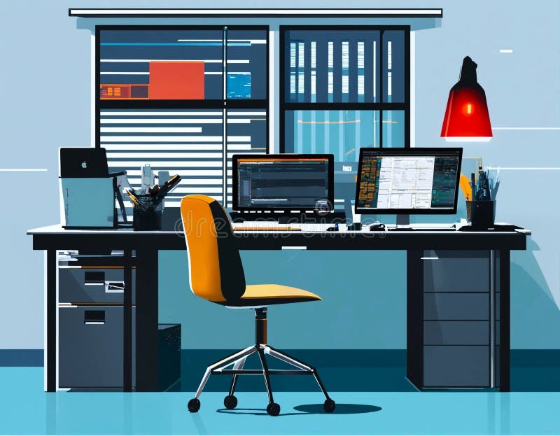 Workplace in a Modern and Equipped Software Laboratory. Stock ...