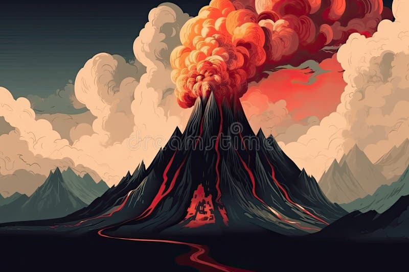 Illustration of an Erupting Volcano with Lava and Smoke Stock ...