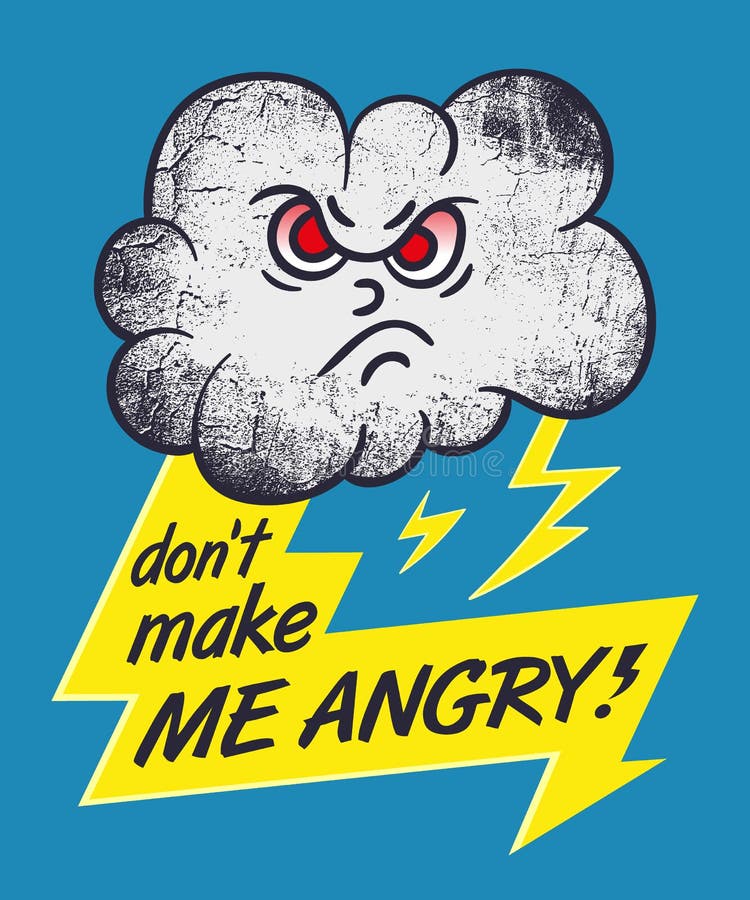 Angry Cloud With Lightning And Rain Cartoon Character Stock ...