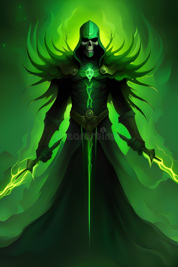 Illustration of a Evil Warrior in the Green Light of the Sword, Ai ...