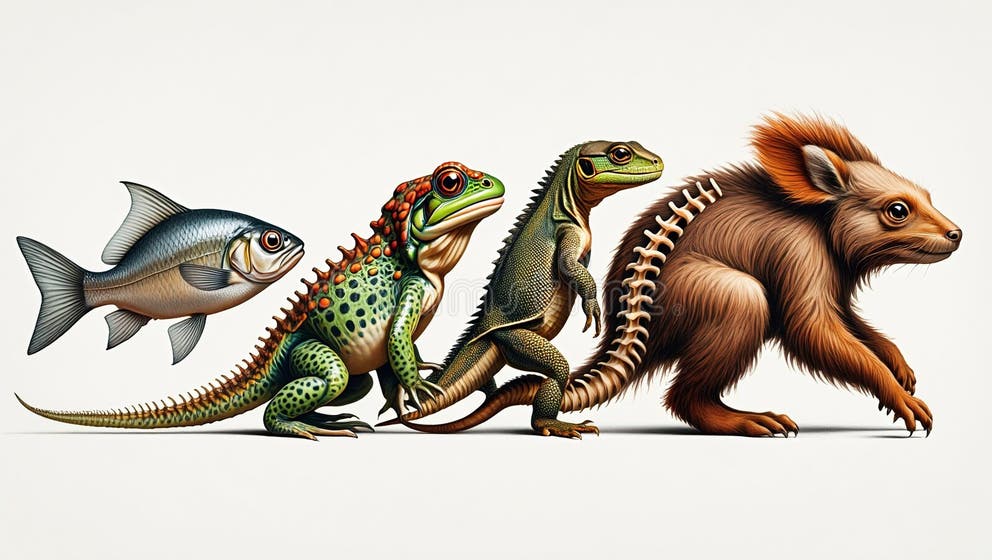 Illustration of Evolutionary Progression from Fish To Mammal Stock ...