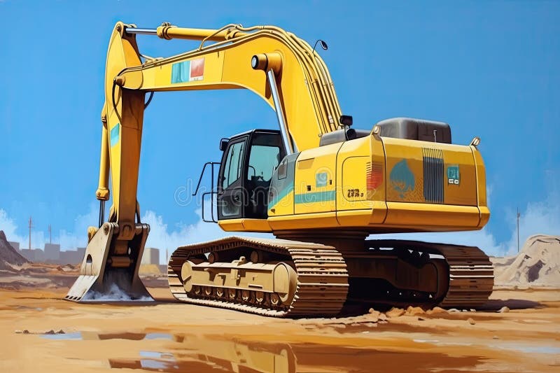 Illustration of an Excavation Machine for Construction in Dark Yellow ...