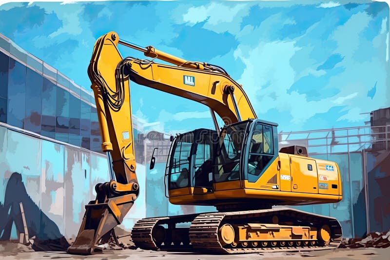 Illustration of an Excavation Machine for Construction in Dark Yellow ...