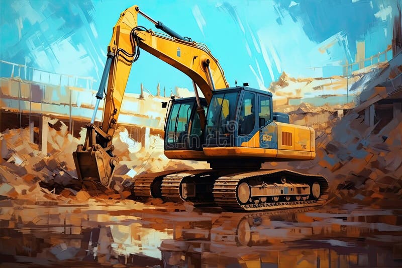 Illustration of an Excavation Machine for Construction in Dark Yellow ...