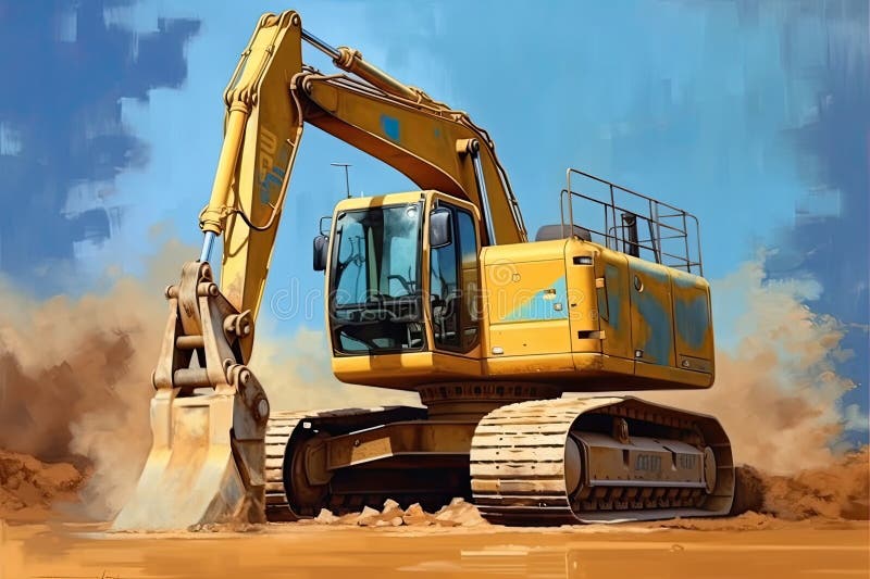 Illustration of an Excavation Machine for Construction in Dark Yellow ...