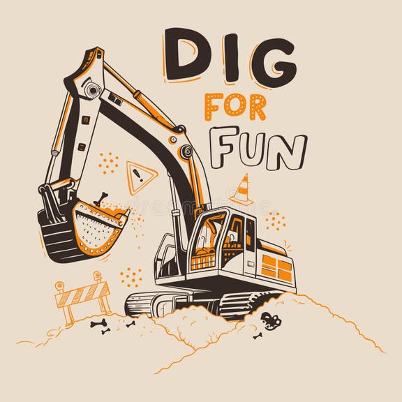 Illustration of an Excavator Digging on a Construction Site, with Dig ...