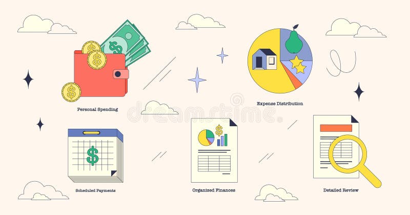 Illustration of Expense Tracking with Wallet, Charts, and Documents in ...