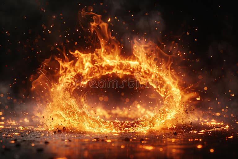 An Illustration of an Exploding Fire Ring on Black Background, Creating ...