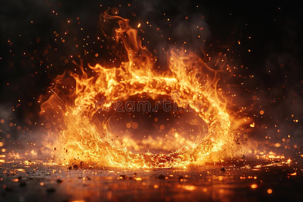 An Illustration of an Exploding Fire Ring on Black Background, Creating ...