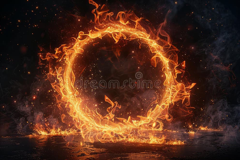 An Illustration of an Exploding Fire Ring on Black Background, Creating ...
