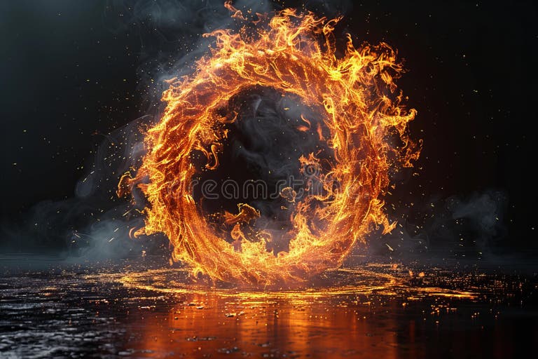 An Illustration of an Exploding Fire Ring on Black Background, Creating ...