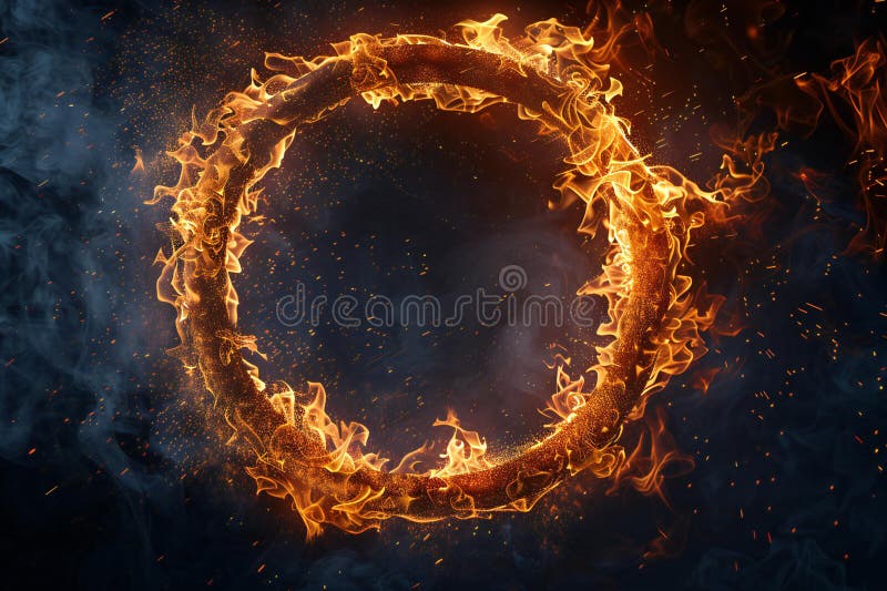 An Illustration of an Exploding Fire Ring on Black Background, Creating ...