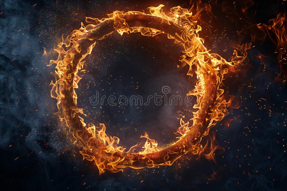 An Illustration of an Exploding Fire Ring on Black Background, Creating ...