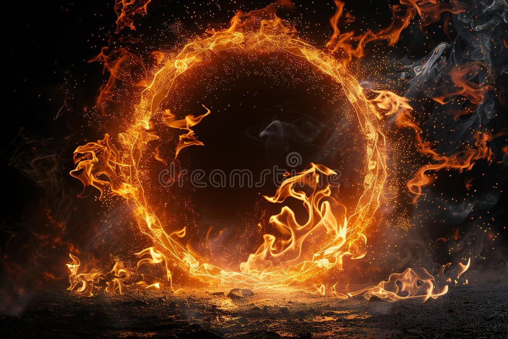 An Illustration of an Exploding Fire Ring on Black Background, Creating ...