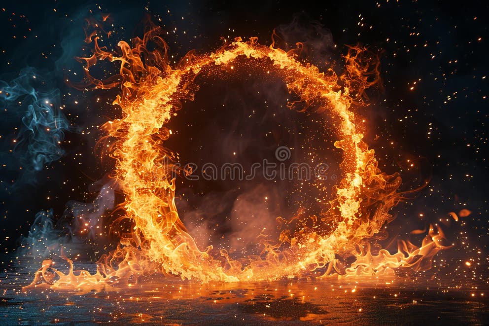 An Illustration of an Exploding Fire Ring on Black Background, Creating ...