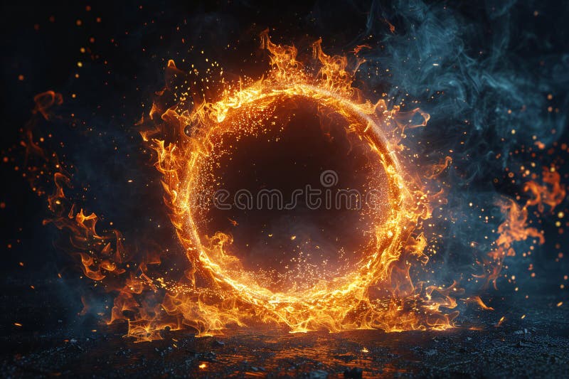 An Illustration of an Exploding Fire Ring on Black Background, Creating ...
