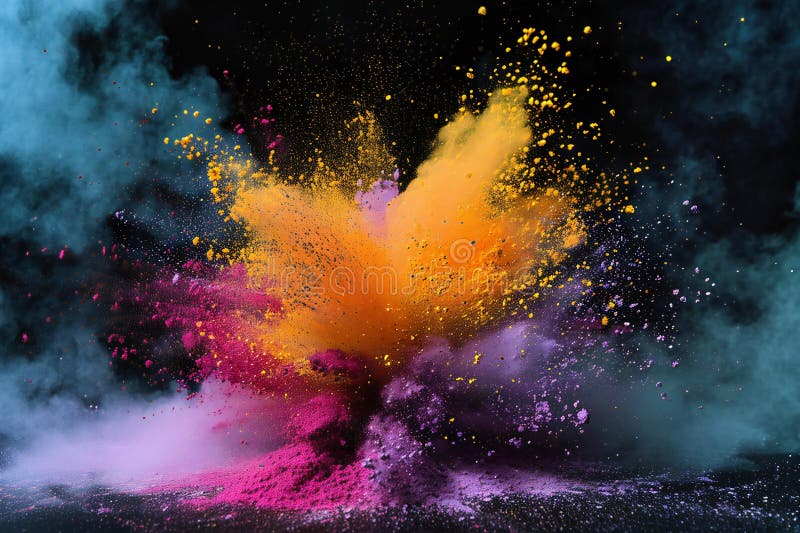 Explosion of Colored Powder, Isolated on Black Background, Abstract ...
