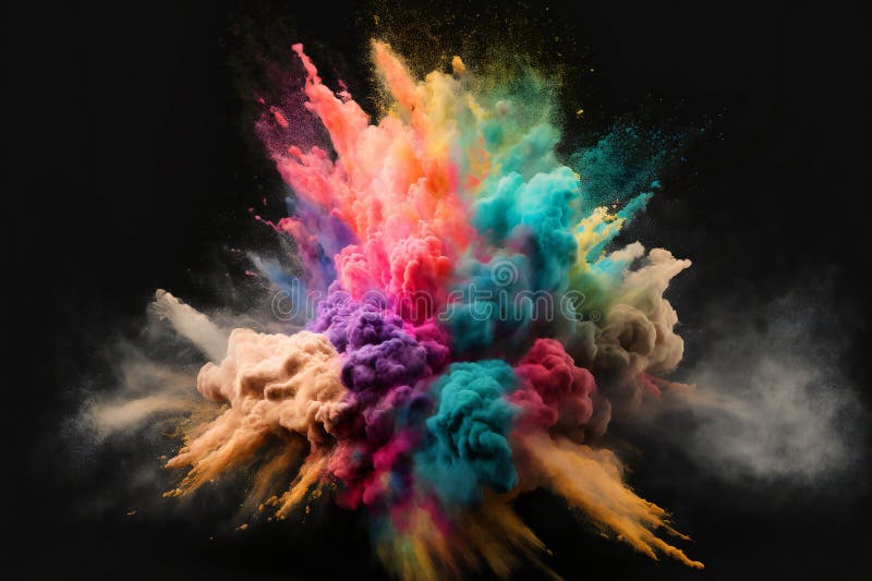 Explosion of Coloured Powder on Black Background, Abstract, Colors ...