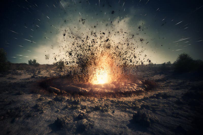 Explosion in the Desert at Night Stock Illustration - Illustration of ...