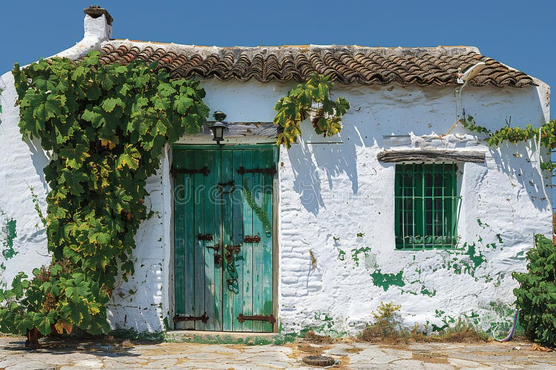 Illustration of Expressionism Art Style , White House with Green Doors ...