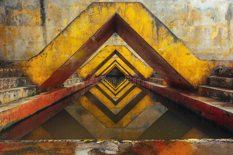 Exquisite a Yellow and Red Angular Structure Seen from Above, Creating ...
