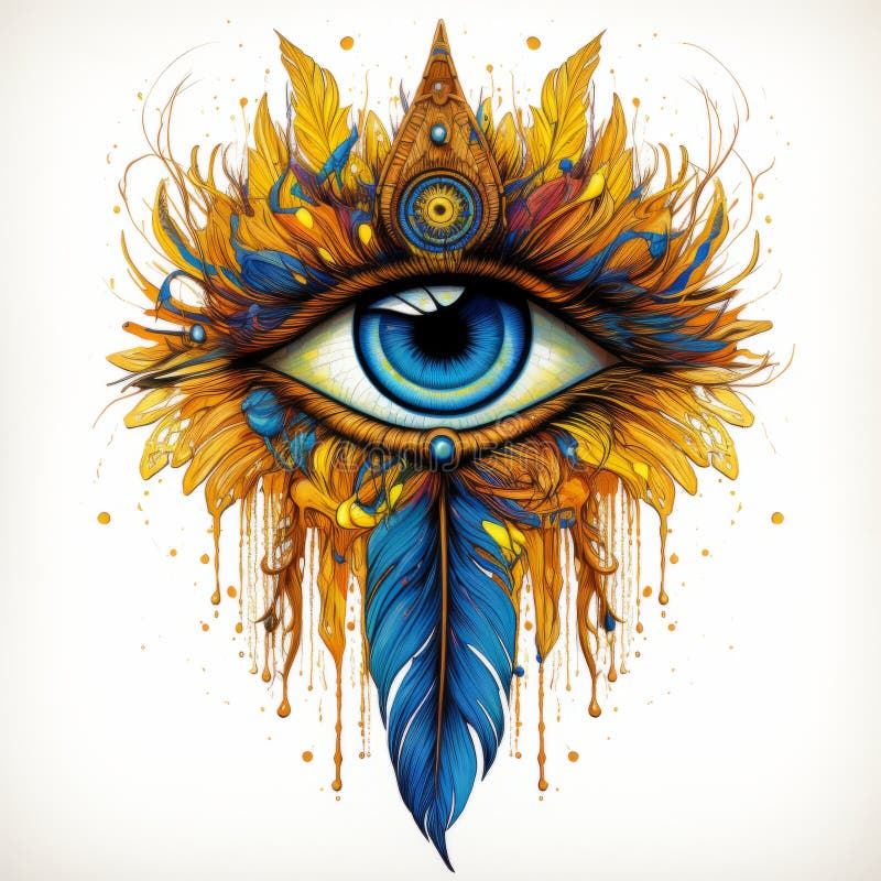 An Illustration of an Eye with Feathers and Feathers Stock Illustration ...