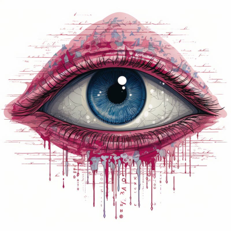 An Illustration of an Eye with Pink Paint Dripping Down it Stock ...