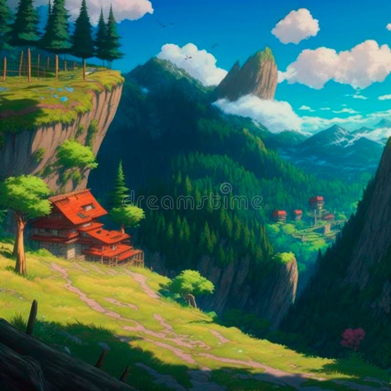 Illustration of a Fabulous Landscape in the Anime Style Stock ...