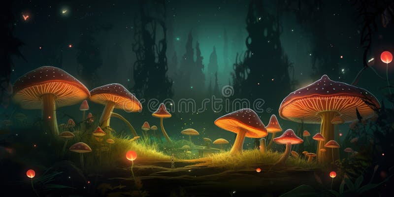 Illustration Fabulous Magic Mushrooms Lighting Stock Illustration ...