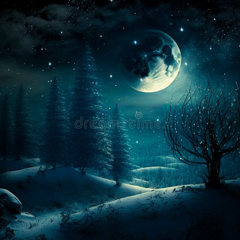 Illustration of a Fabulous Winter Night in the Forest Stock ...