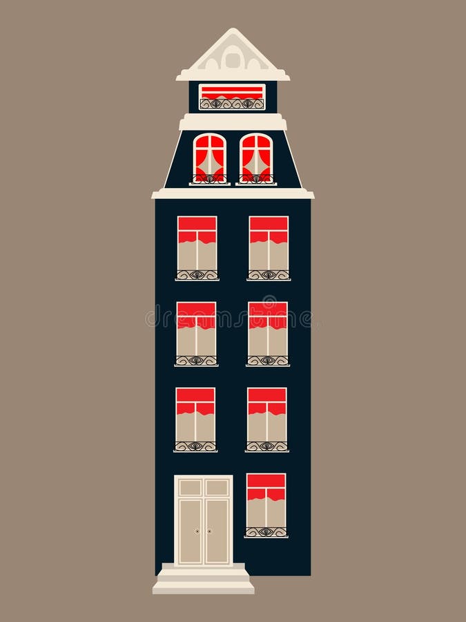 Illustration of the Facade of a House in the City with Windows Stock ...