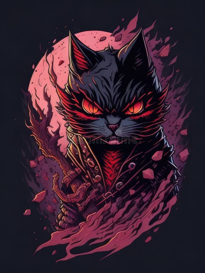 Illustration Face Evil Ninja Cat Stock Illustration - Illustration of ...