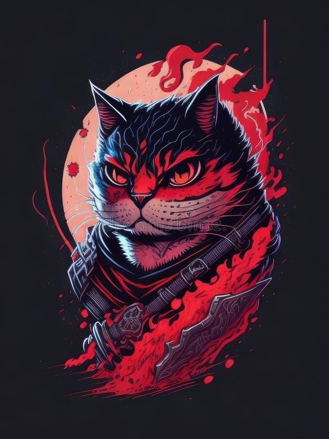 Illustration Face Evil Ninja Cat Stock Illustration - Illustration of ...