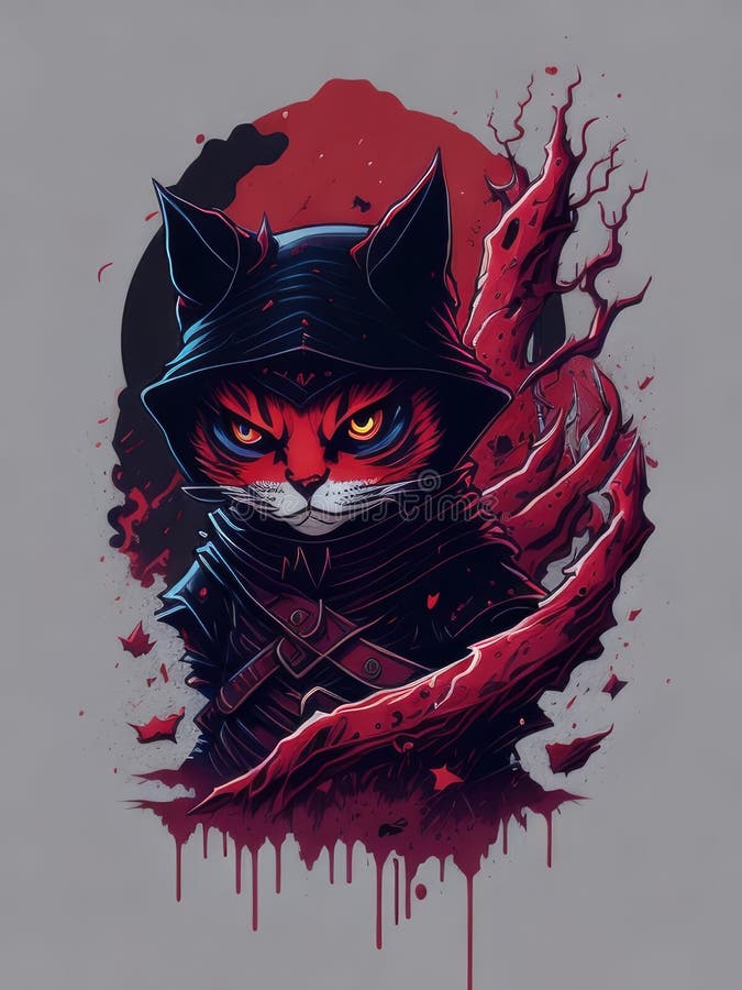 Illustration Face Evil Ninja Cat Stock Illustration - Illustration of ...