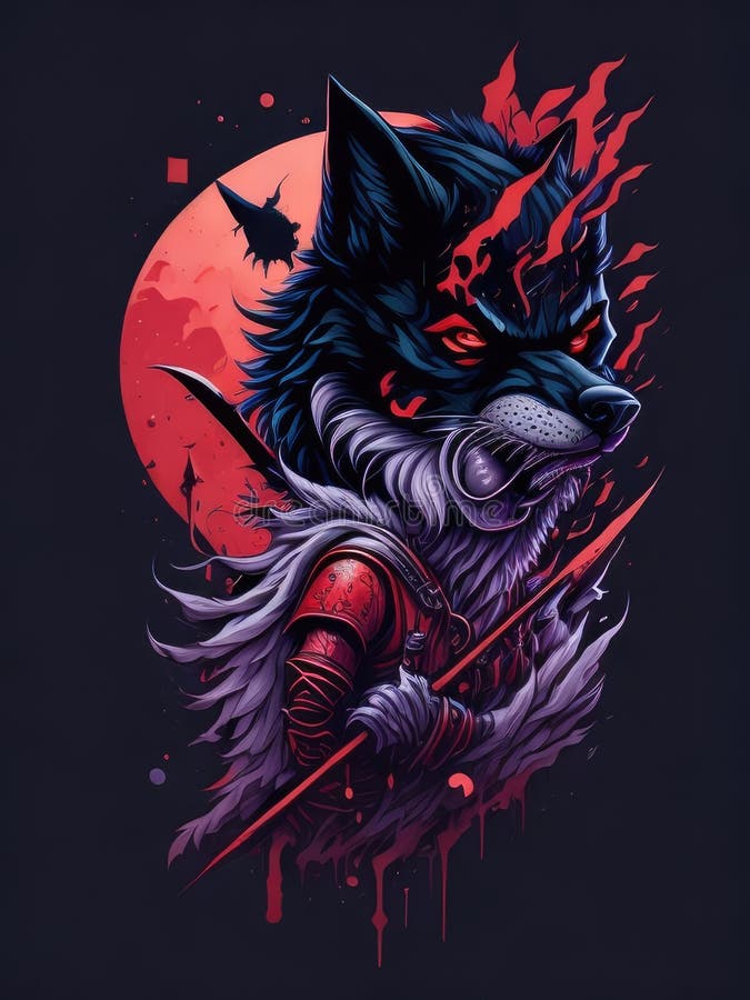 Illustration Face Evil Ninja Wolf Stock Illustration - Illustration of ...