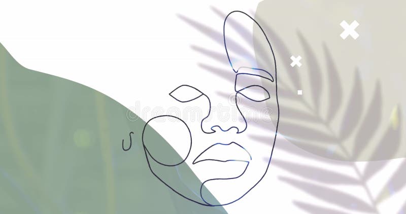 Illustration of Face with Leaves Over Cross Shapes and Abstract Pattern ...