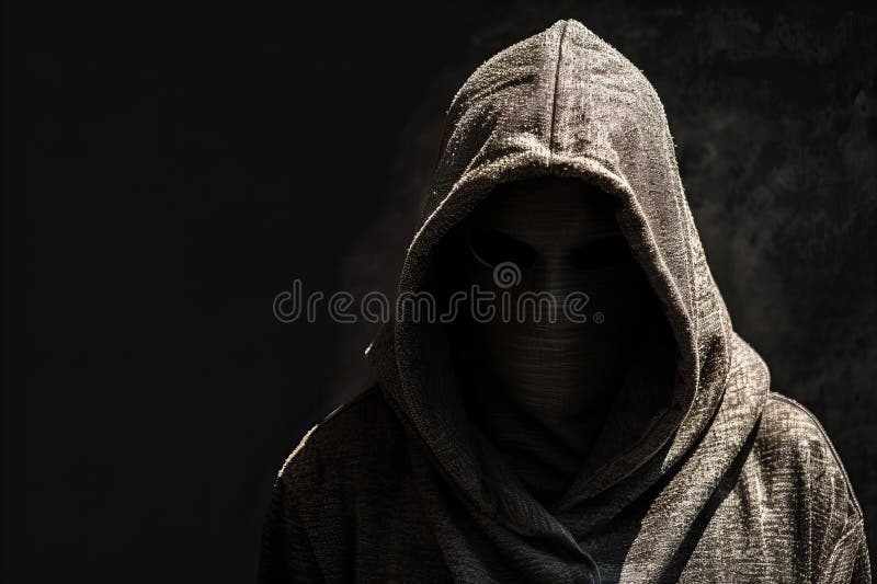 Illustration of the Faceless Figure in the Hood is Isolated on Black ...