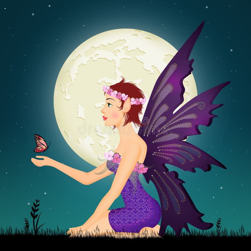 Fairy in the moonlight stock illustration. Illustration of moon - 165134032