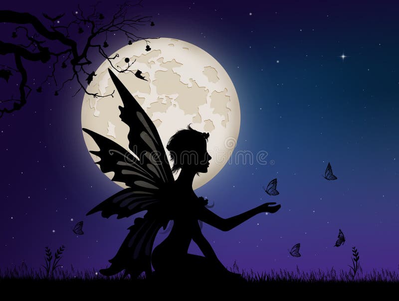 Fairy in the moonlight stock illustration. Illustration of moon - 165133768