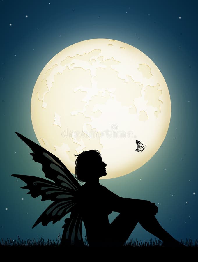 Fairy in the moonlight stock illustration. Illustration of nature ...