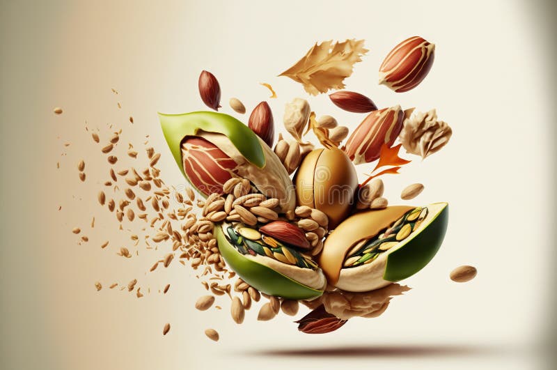 Illustration of Falling Cashews, Pistachios, Almonds, Peanuts and ...