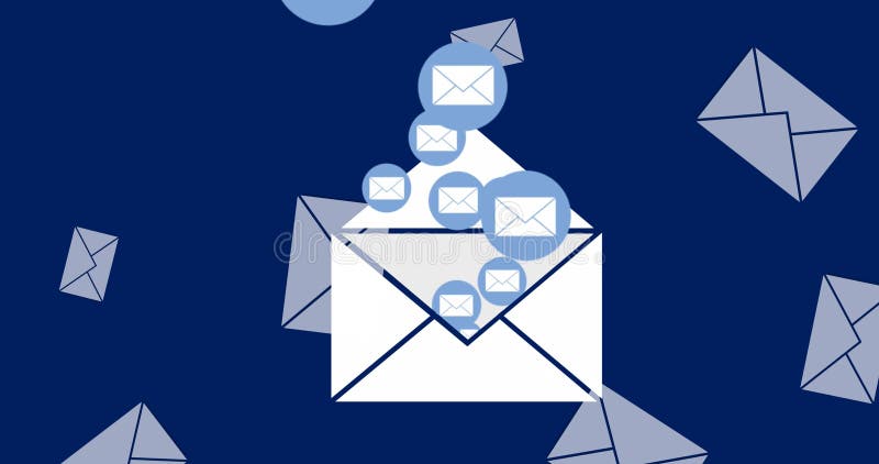 Illustration of Falling Envelopes and Message Icons in Circle Over Blue ...