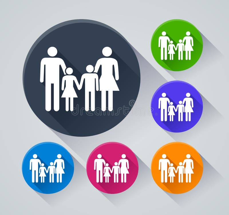 Family Circle Icons With Shadow Stock Vector - Illustration of orange ...