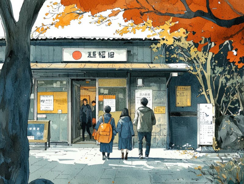 An Illustration of a Family Exiting a Building Together, Depicting a ...