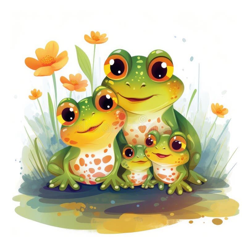 Illustration of a Family of Frogs on a White Background Stock ...