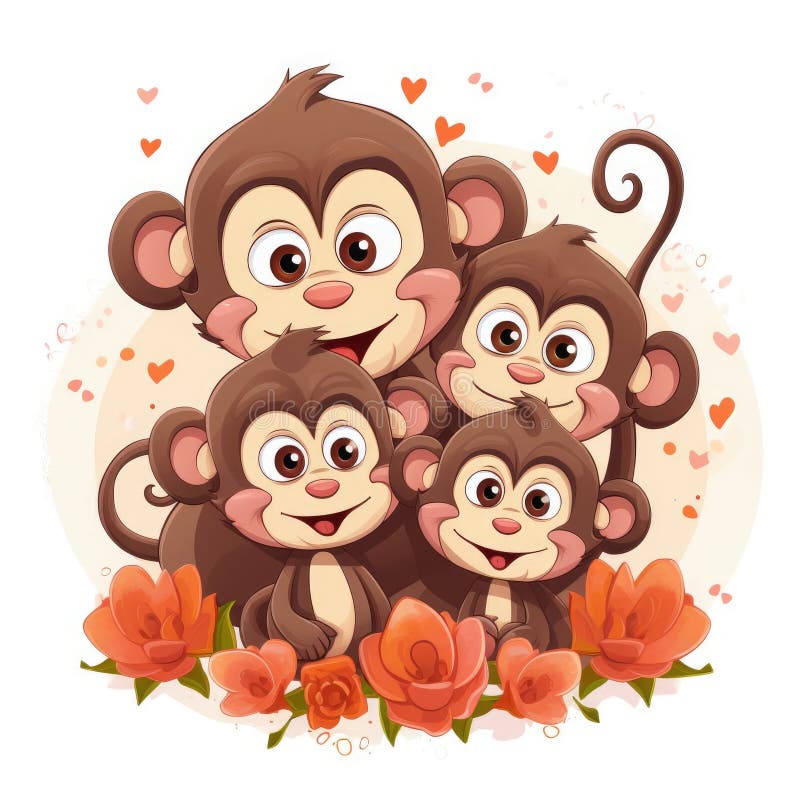 Illustration of a Family of Monkeys on a White Background. Stock Image ...