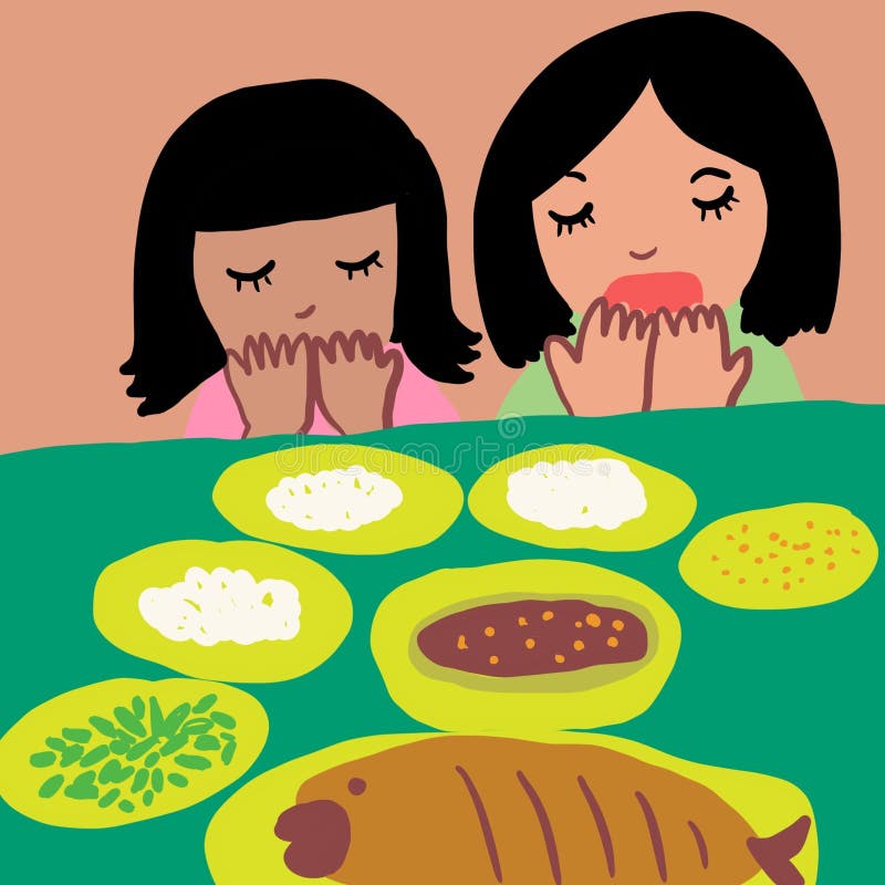 Illustration of a Family Praying before Dinner Stock Illustration ...