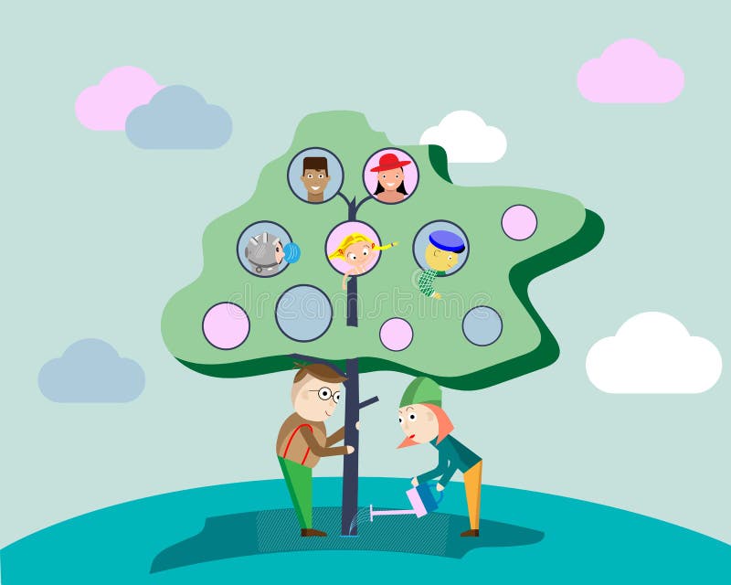 Illustration of a Family Tree. Parents Grow Their Family Tree. Vector ...