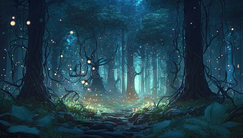 Fantastical forest kingdom stock illustration. Illustration of mystery ...